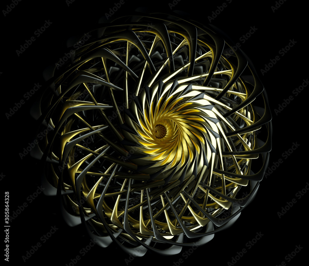 3d render of abstract art with turbine aircraft engine based on two ...