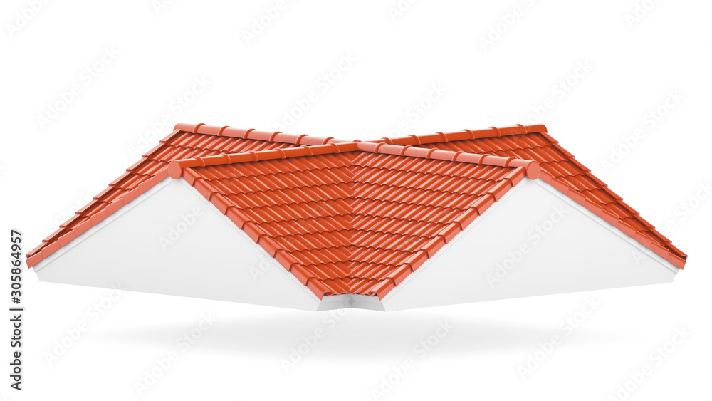 3d roof on the white background. 3d rendering,red roof tile isolated on ...