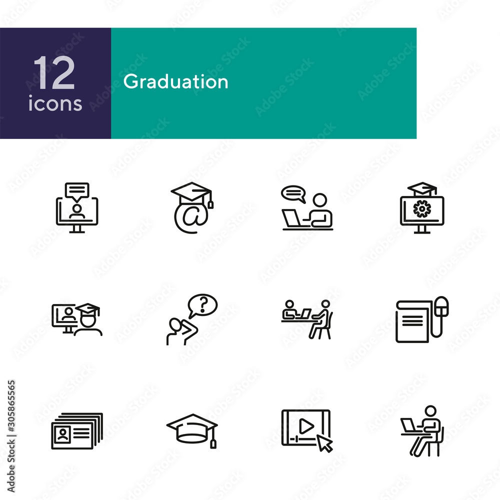 Graduation line icon set. Student, hat, computer. Education concept ...