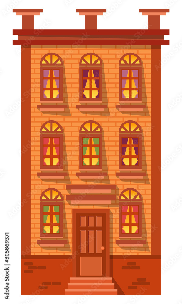 Vettoriale Stock Fantasy high house with windows and wooden door ...