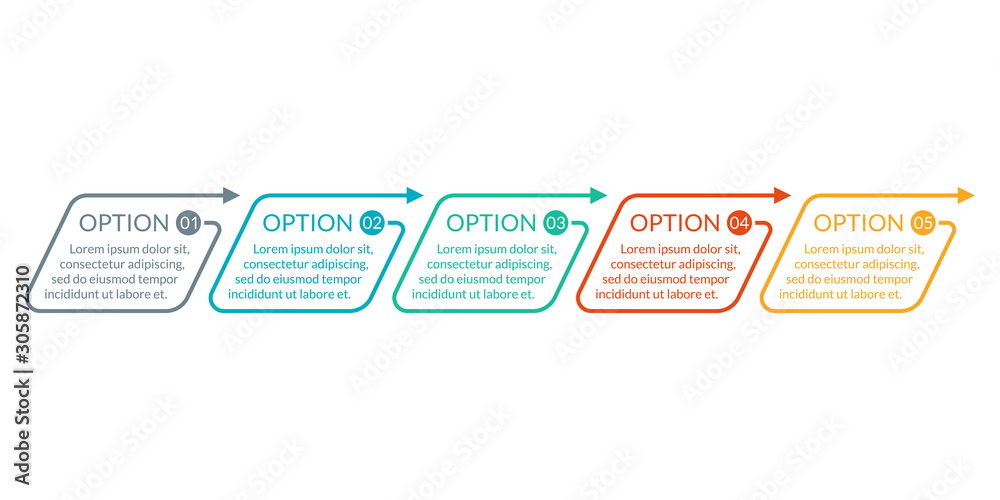 5 steps, option or levels line infographic with arrow. Timeline info ...