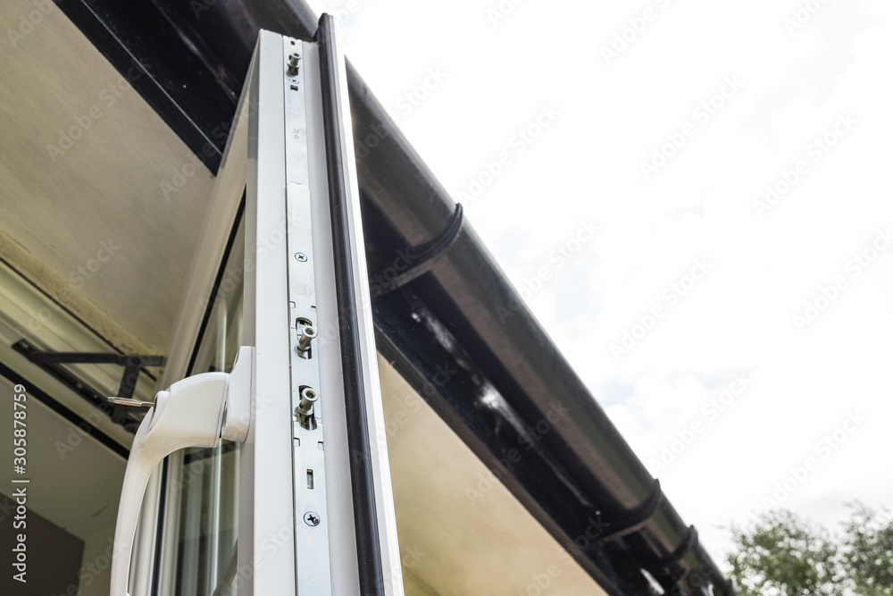 Newly installed, energy efficient double glazed window seen in the open ...