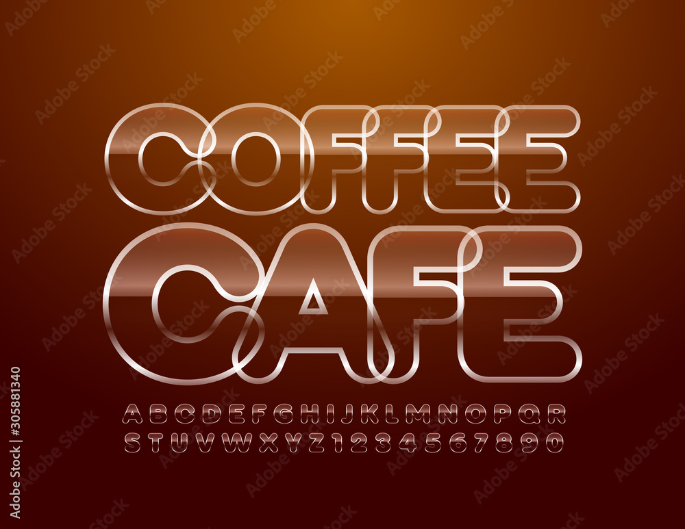 Vector glass Sign Coffee Cafe. Glossy Stylish Font. Transparent ...