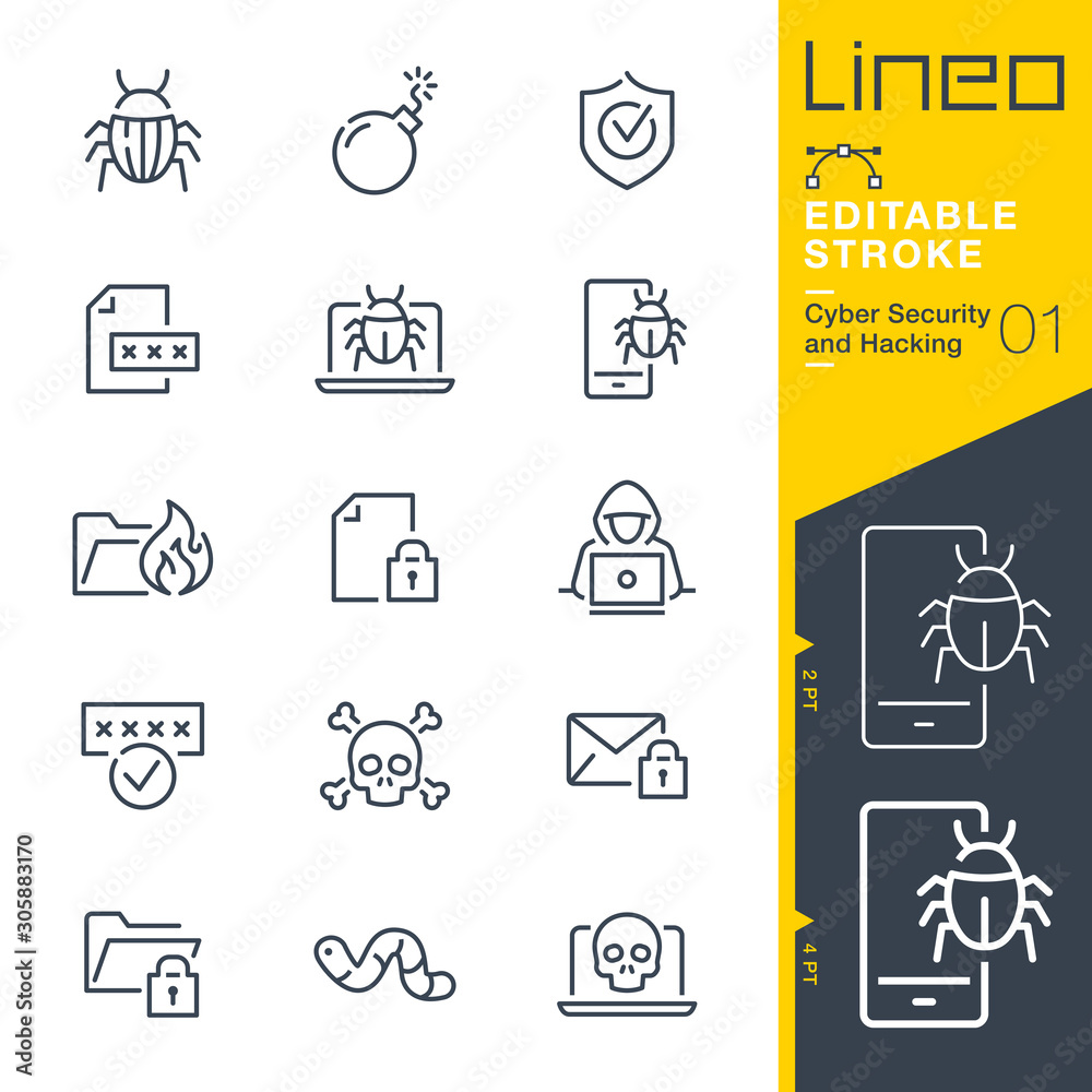 Lineo Editable Stroke - Cyber Security and Hacking outline icons Stock ...