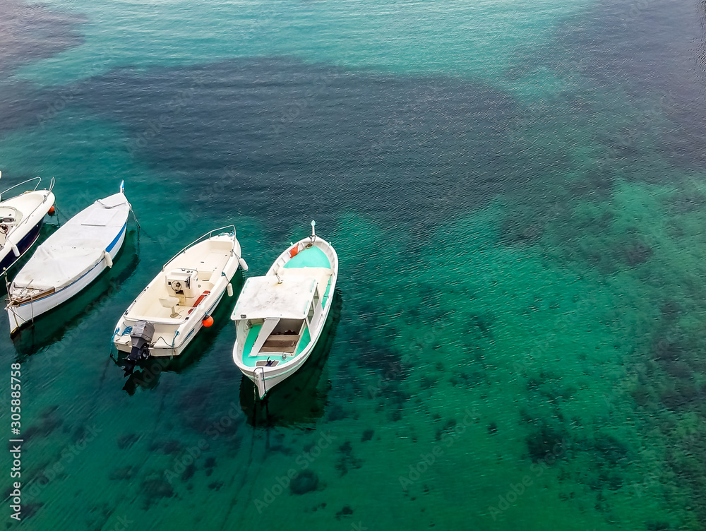 Calanques de Marseille, France view of white boat on beautiful crystal ...
