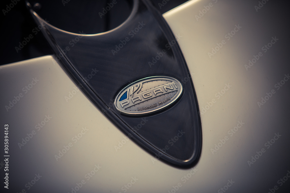 Pagani logo on a sport car Stock Photo | Adobe Stock
