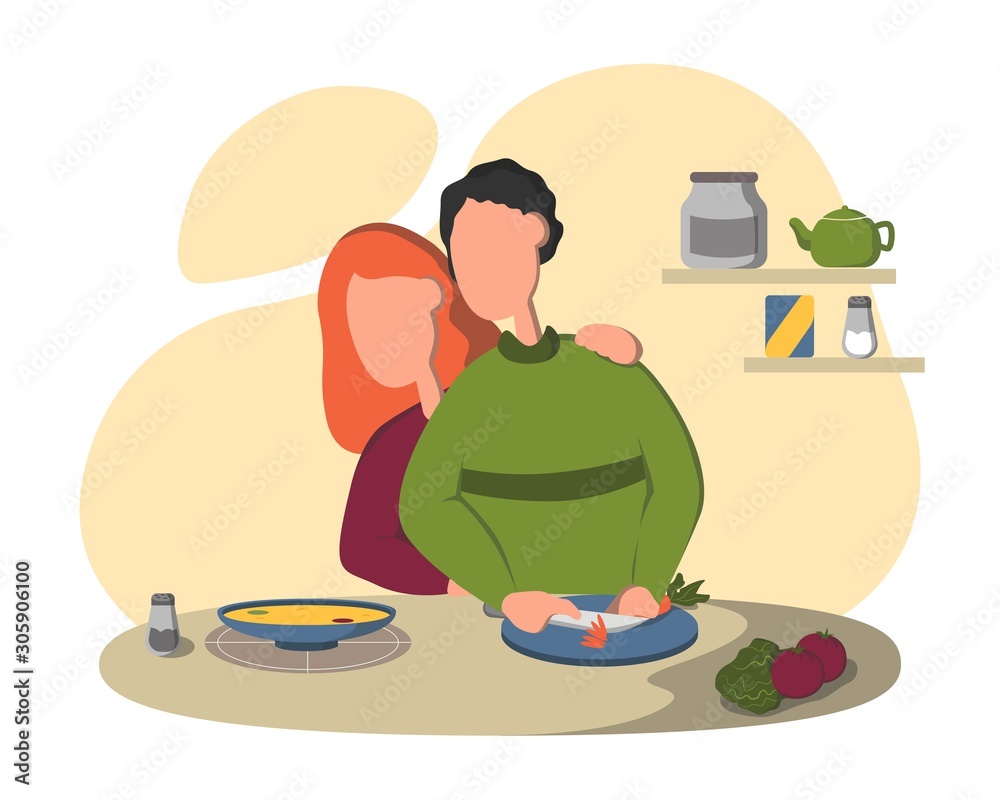 Cartoon Couple At Dinner