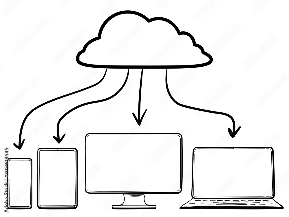 Cloud Computing Technology Hand Drawn Vector Illustration Concept ...