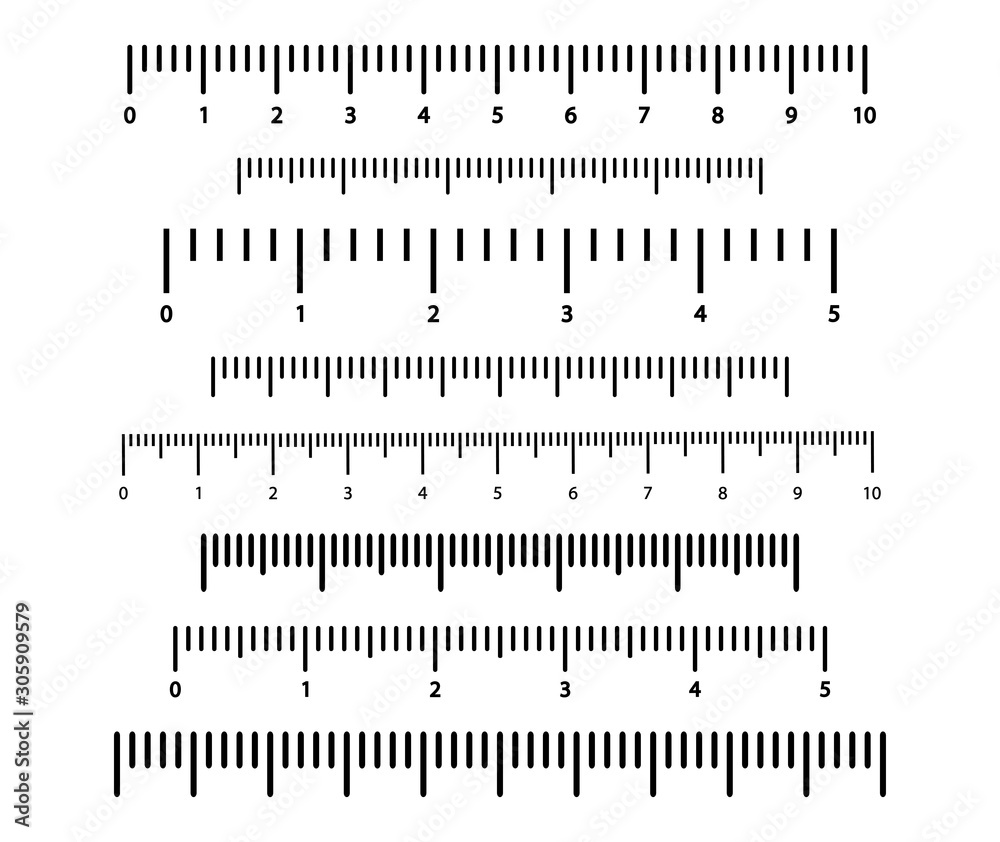 Black scale with numbers for rulers. Different units of measurement ...