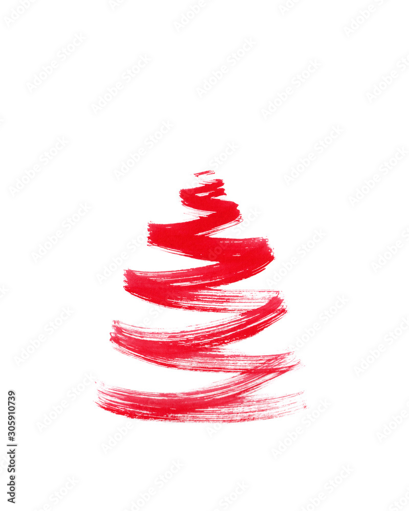 Hand drawn red christmas tree with one big brush stroke. Watercolor ...