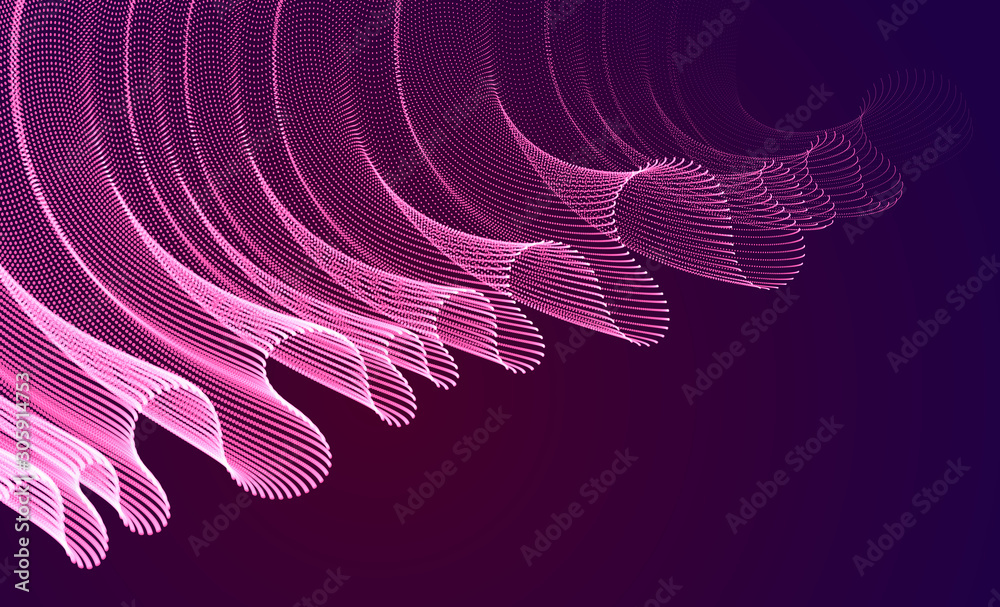 Dynamic magic wave transparent tulle textile on wind over dark ...