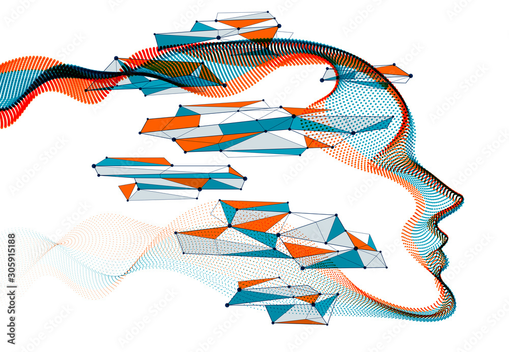 Beautiful futuristic illustration of human head made of dotted ...