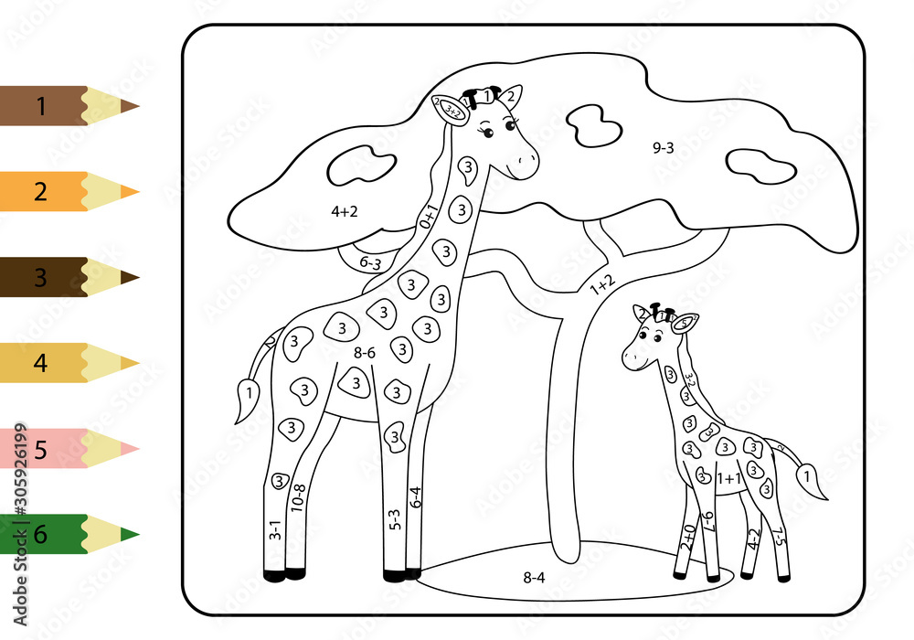 Math coloring page for kids. Study subtraction and addition. Cute ...