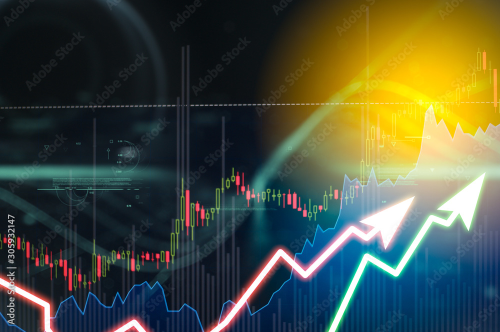 Stock market digital graph chart on LED display concept. A large ...