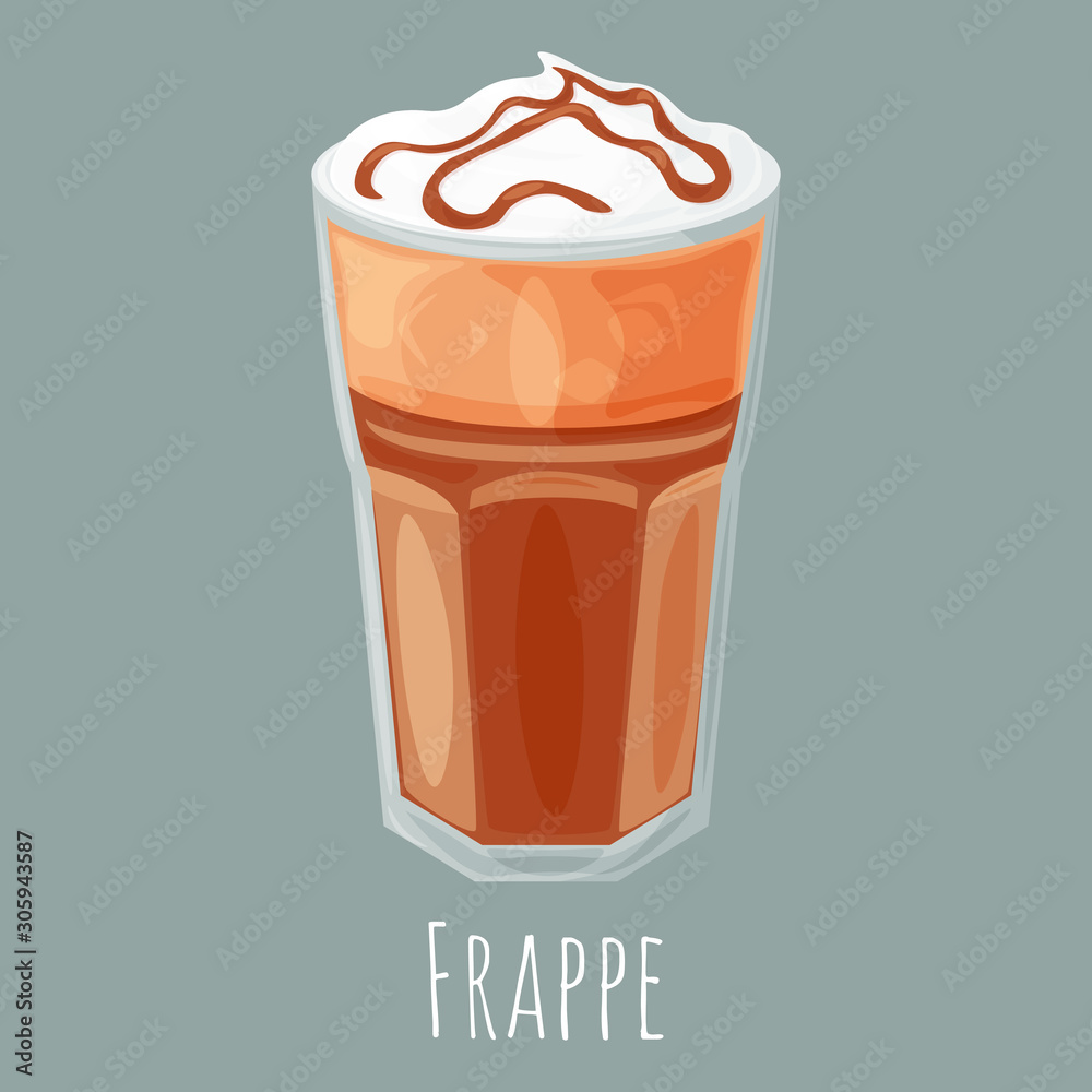 Frappe coffee cartoon style vector illustration, isolated realistic ...