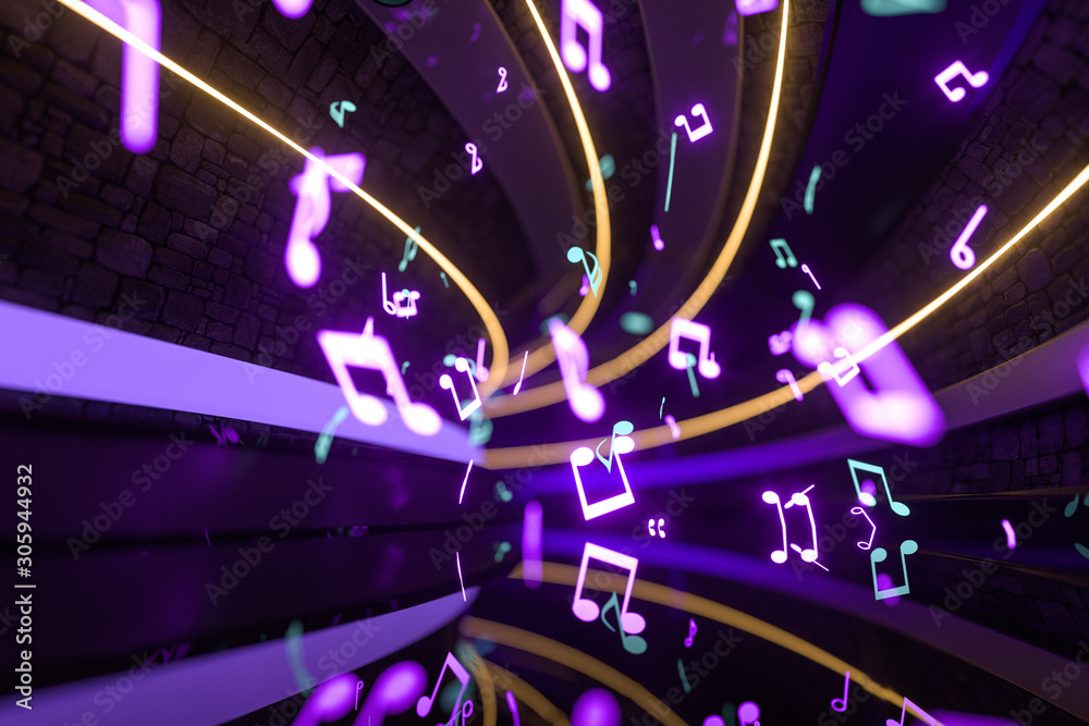 Music notes with dark background, floating notes, 3d rendering. Stock ...
