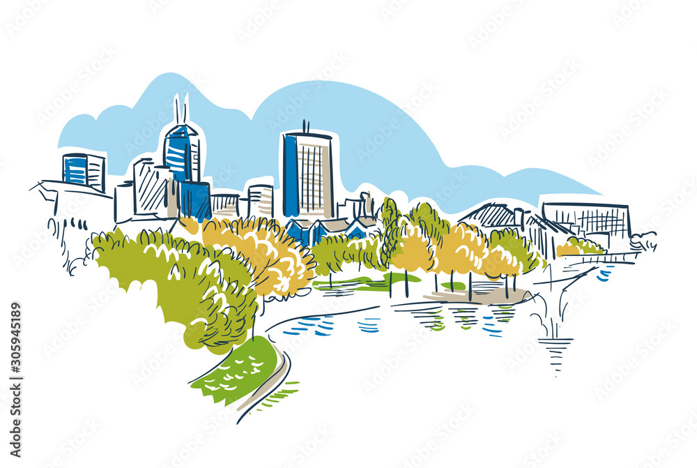 Indiana Indianapolis vector sketch line usa landscape hand drawn Stock ...