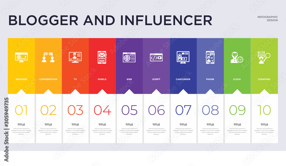 10 blogger and influencer concept set included counting, clock, phone ...