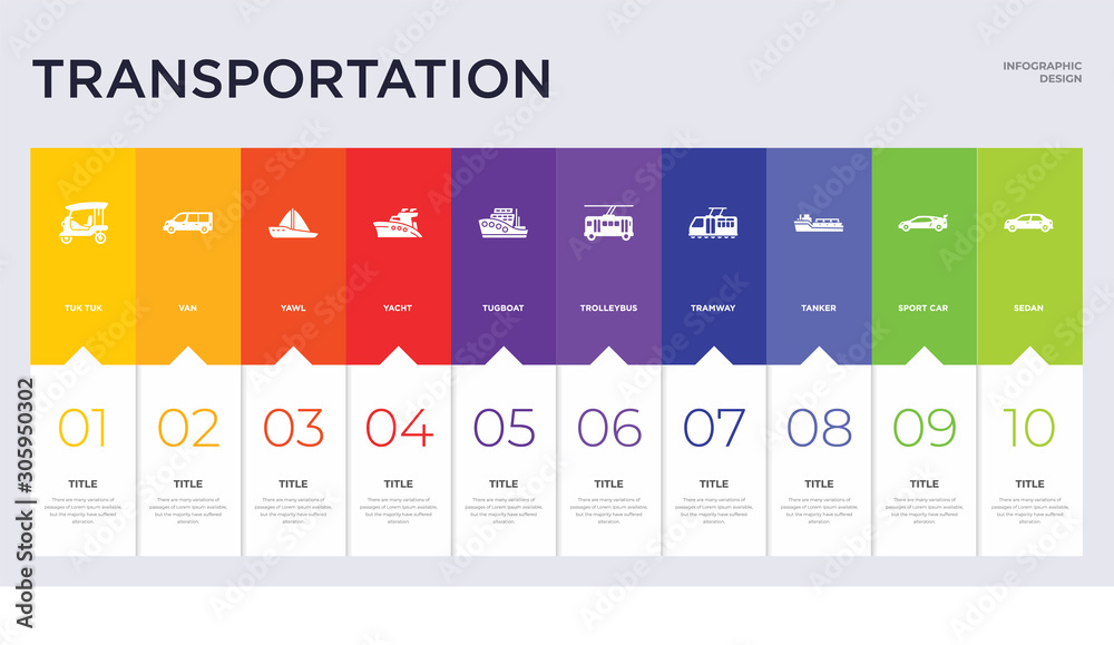 10 transportation concept set included sedan, sport car, tanker ...