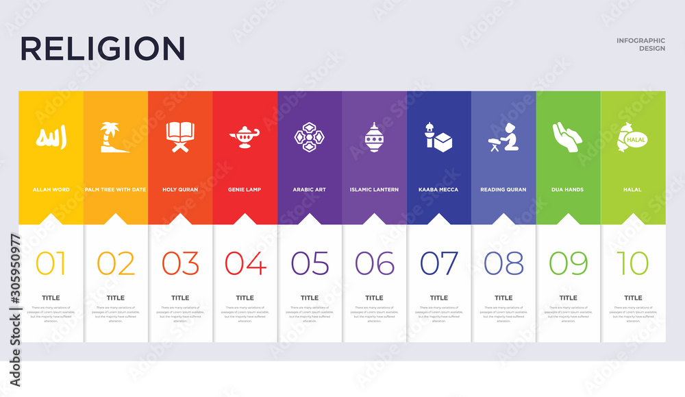 10 religion concept set included halal, dua hands, reading quran, kaaba ...