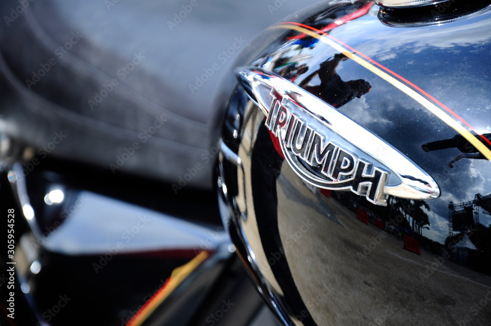 KUALA LUMPUR, MALAYSIA -MARCH 24, 2018: Triumph motorcycle & brand ...