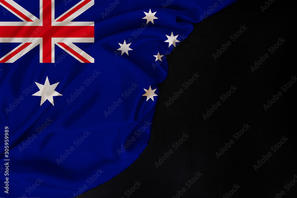 color national flag of modern state of Australia, beautiful silk, black ...