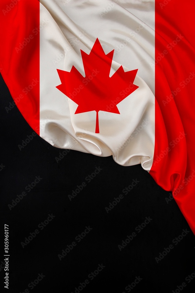 vertical color national flag of modern state of Canada, beautiful silk ...