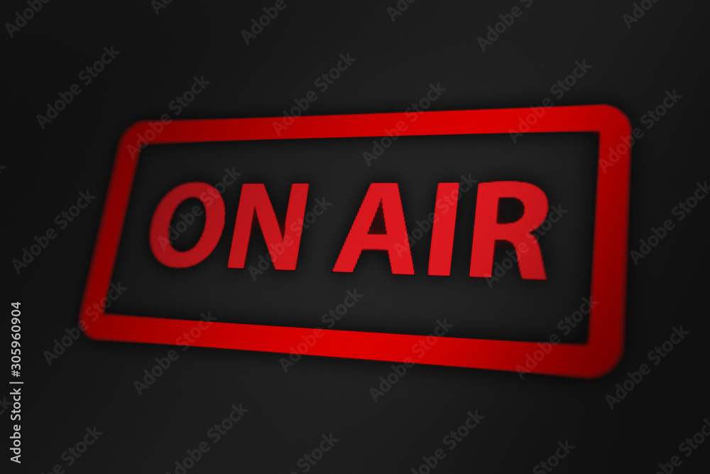 Red "ON AIR" Sign Blinking Light on Black Screen. Broadcast Studio On ...