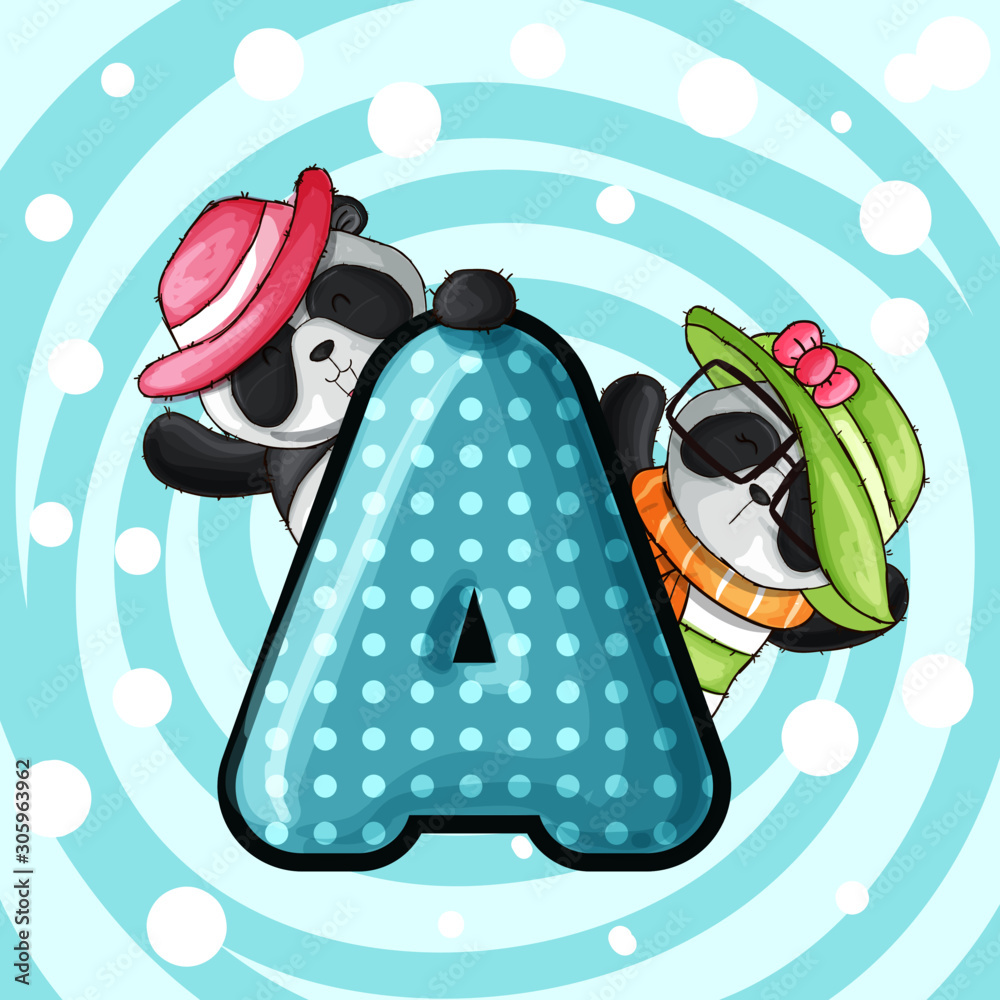 Cute panda with letter A alphabet illustration for kids. cute panda ...