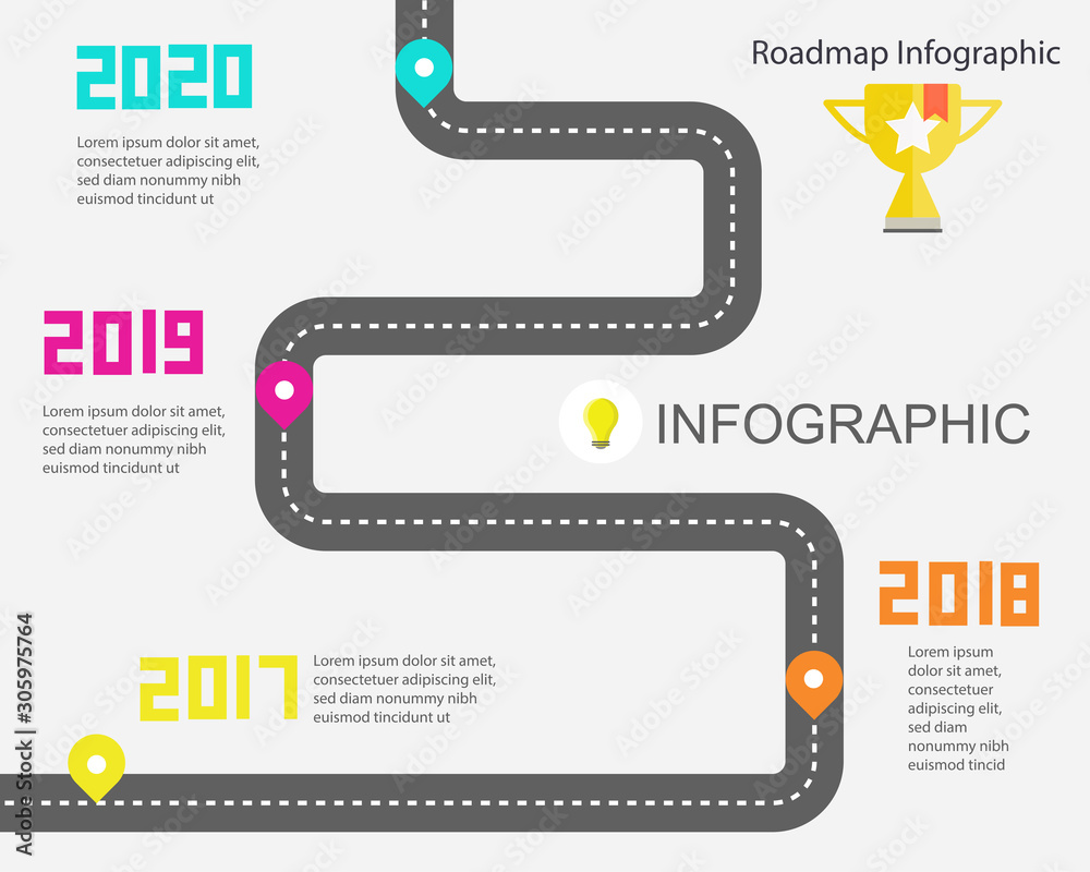 Colorful cartoon style: Infographic timeline for business 4 years ...