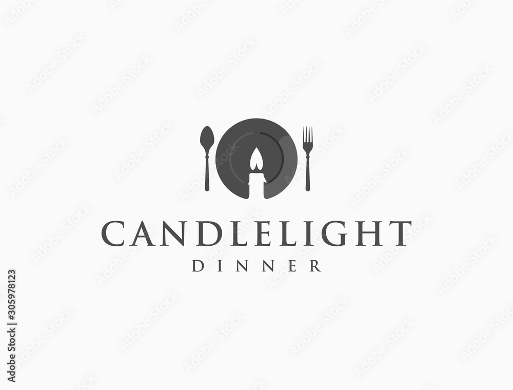 Restaurant logo Cafe Logo Candlelight dinner Stock Vector | Adobe Stock