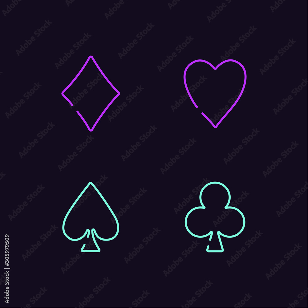 Playing card neon vector signs on dark background Stock Vector | Adobe ...