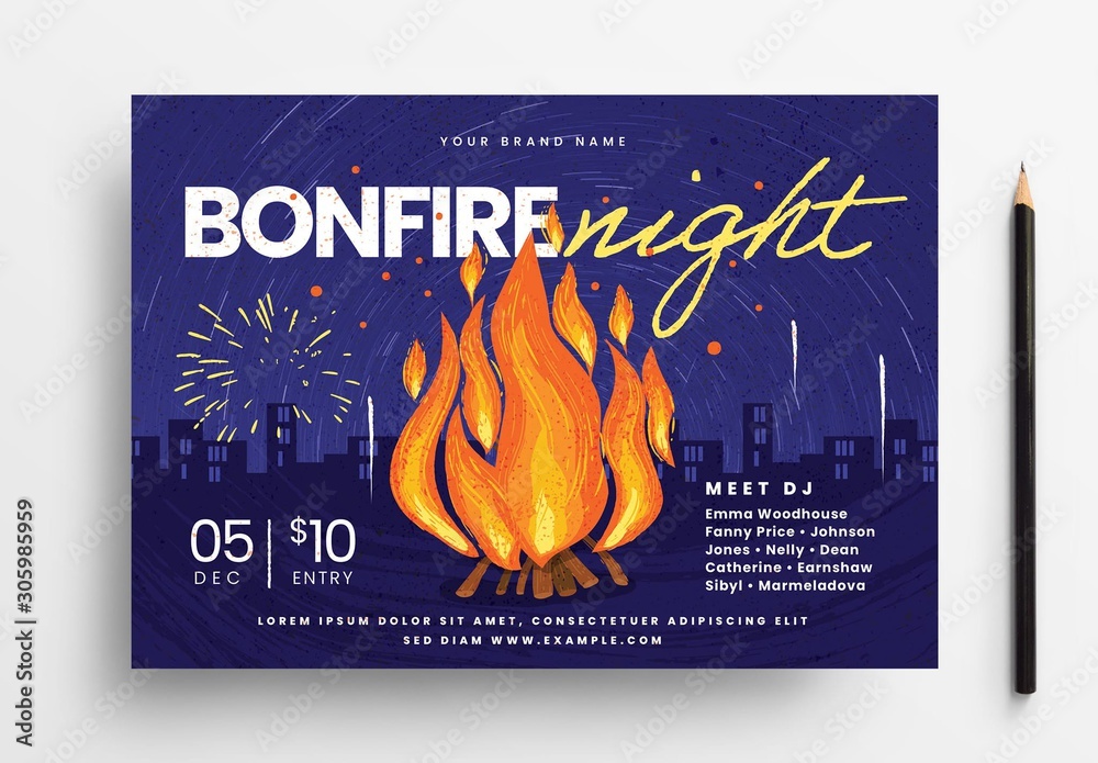 Bonfire Night Flyer Layout Stock Template | Adobe Stock