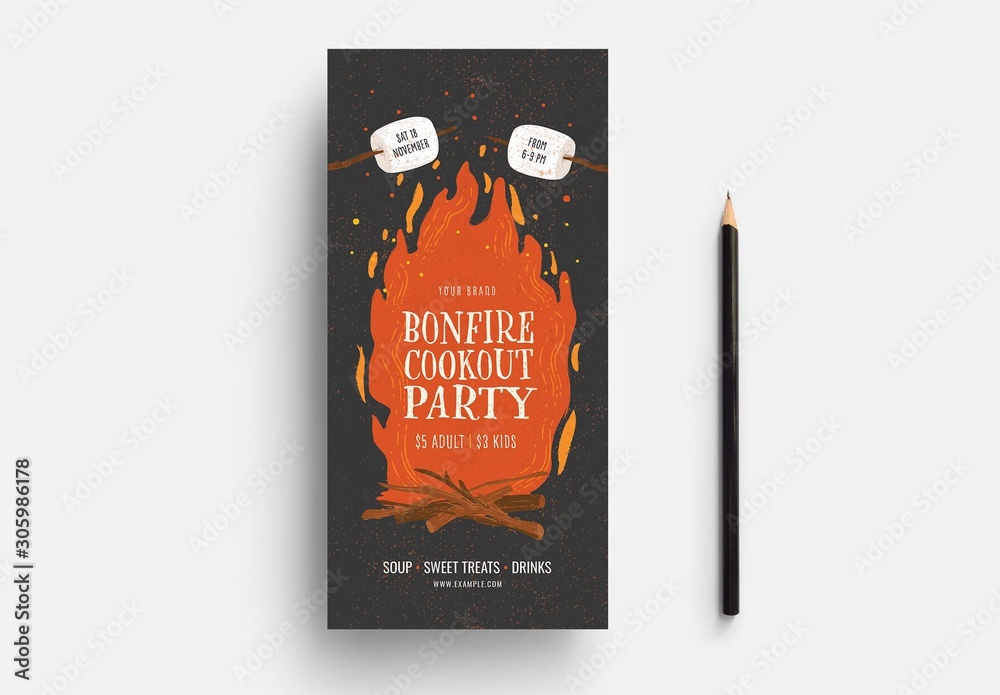 Bonfire Cookout Card Layout Stock Template | Adobe Stock