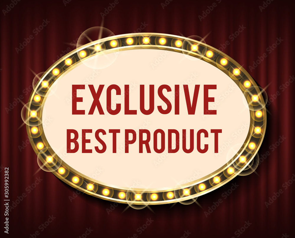 Exclusive best product, oval board with light on red curtain. Business ...