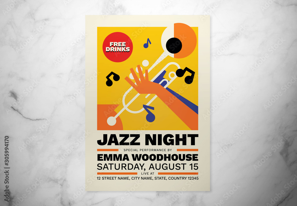Jazz Night Event Flyer Layout Stock Template | Adobe Stock
