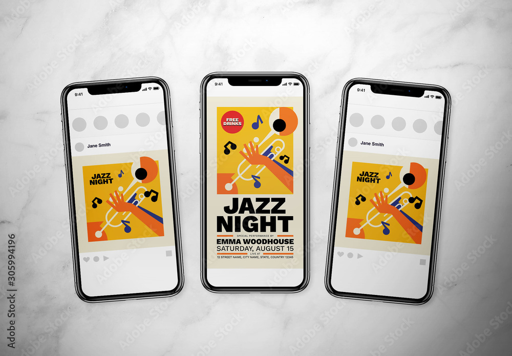 Jazz Night Event Social Media Post Layout Set Stock Template | Adobe Stock