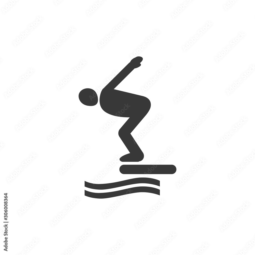 Swimmer jumping from starting block in pool icon. Silhouette of an ...