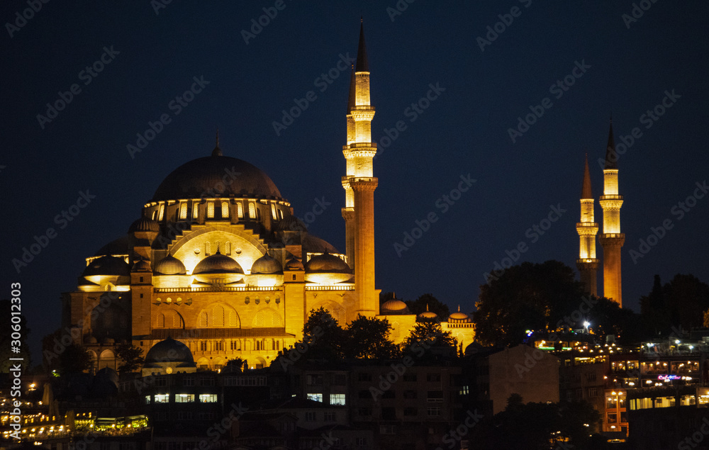Istanbul, Turkey, Middle East: night skyline of the city with view of ...