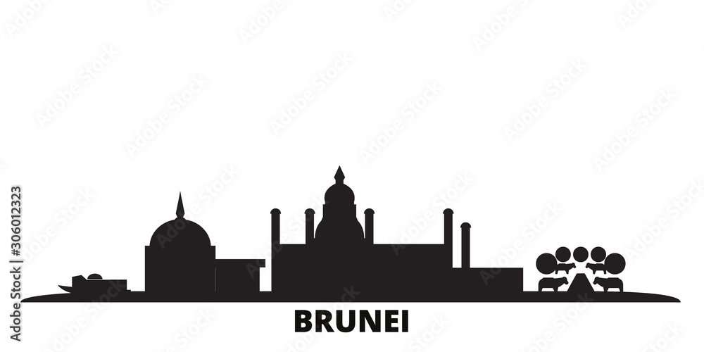 Brunei city skyline isolated vector illustration. Brunei travel ...
