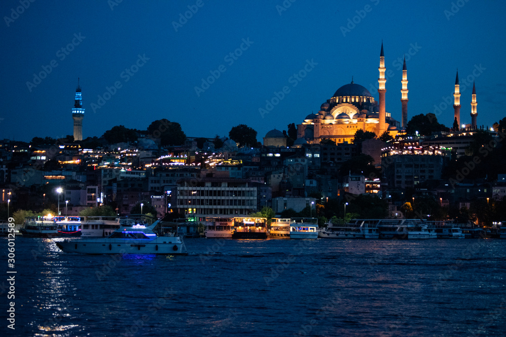 Istanbul, Turkey, Middle East: night skyline of the city with view of ...