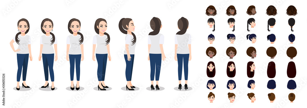 Cartoon character with a woman in T-shirt white casual for animation ...