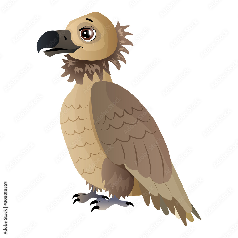 Cute cartoon vulture Isolated on the white background. Vector ...