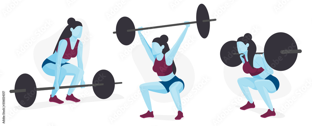 Female Weight Lifter Character Set, Strength Training, Body Building ...