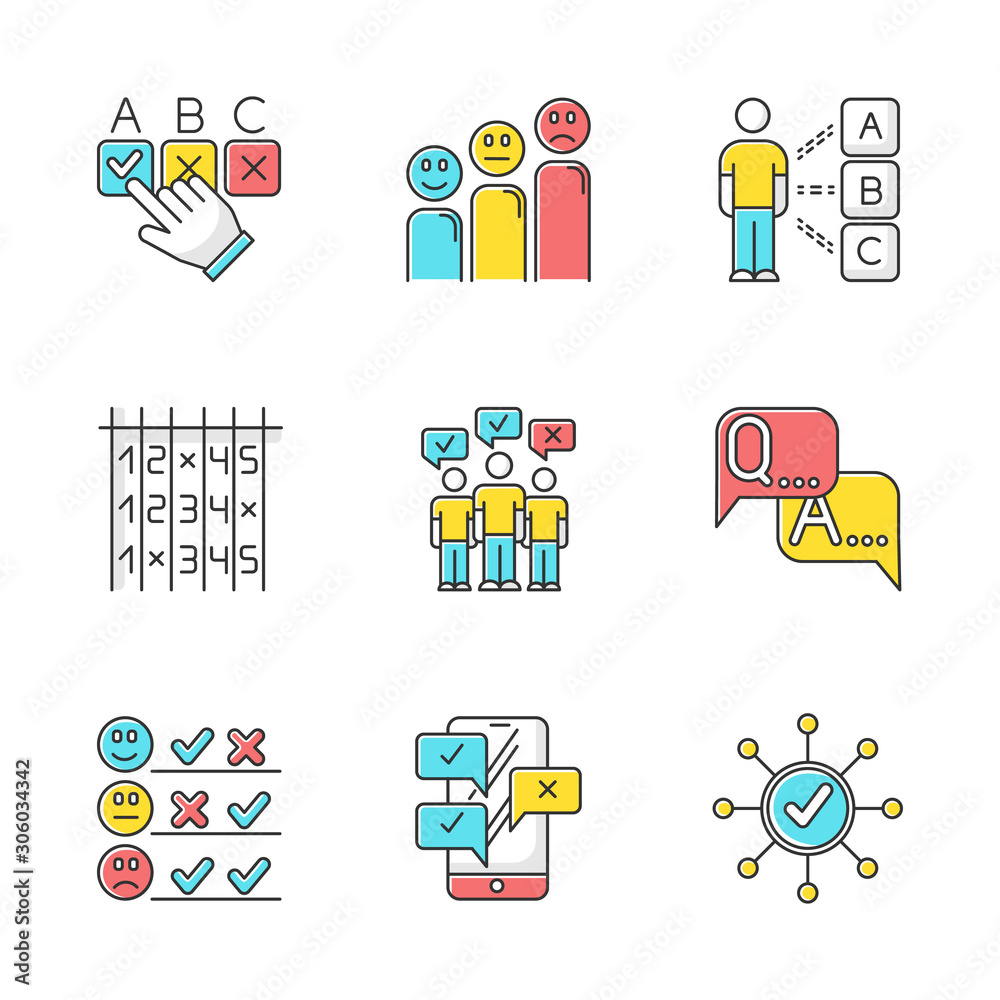 Survey color icons set. Choosing checkbox. Correct and wrong answer ... Survey color icons set. Choosing checkbox. Correct and wrong answer ...