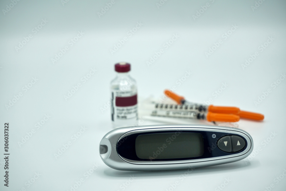 insulin bottle, disposable syringes, pump, blood glucose monitoring for ...