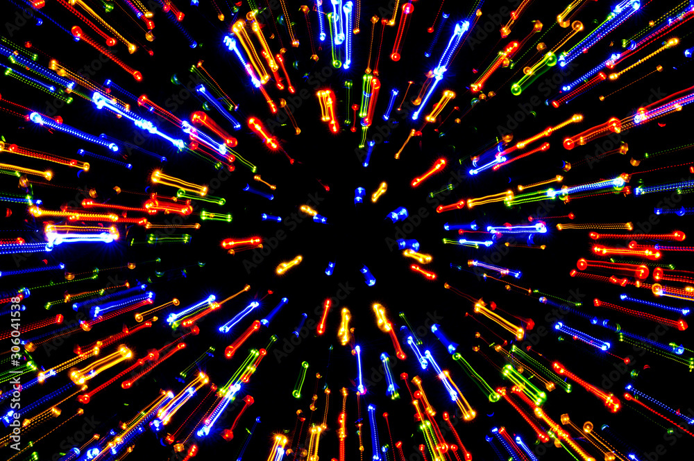 Neon firework lights, bright radial laser beam lights background ...