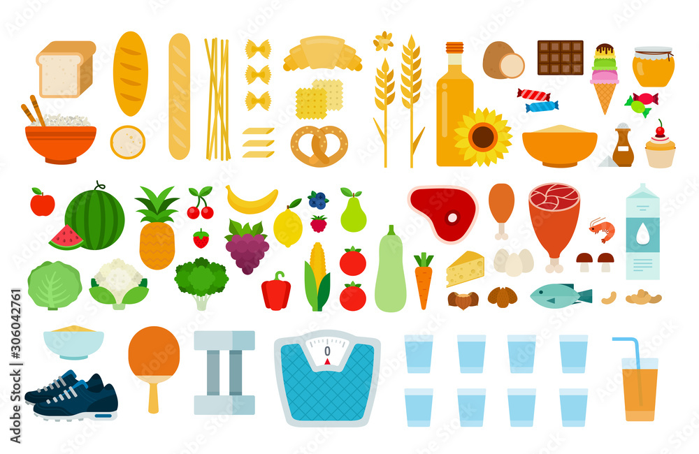 Set of Types of food icons flat vector Stock Vector | Adobe Stock