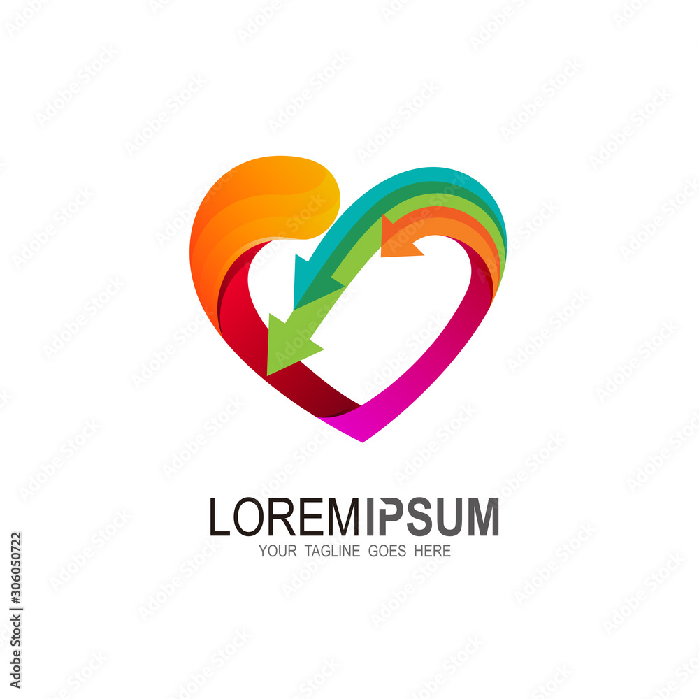 Heart logo combination with arrows, colorful logo design template Stock ...