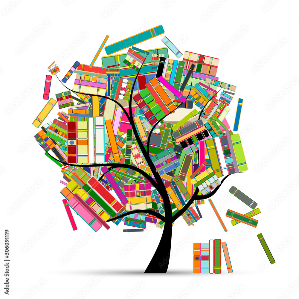 Library tree with books for your design Stock Vector | Adobe Stock